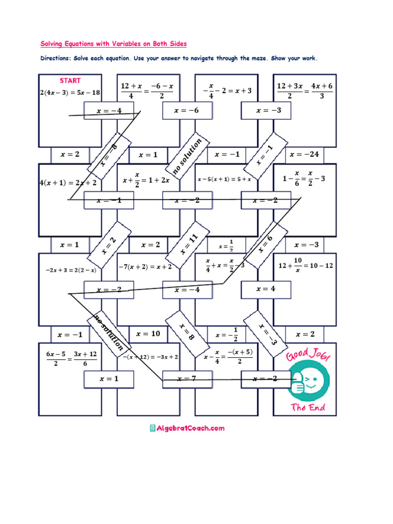 Kami Export Saidheep Venreddy 2 4 Solving Equations With Variables On Both Sides Maze Activity | PDF