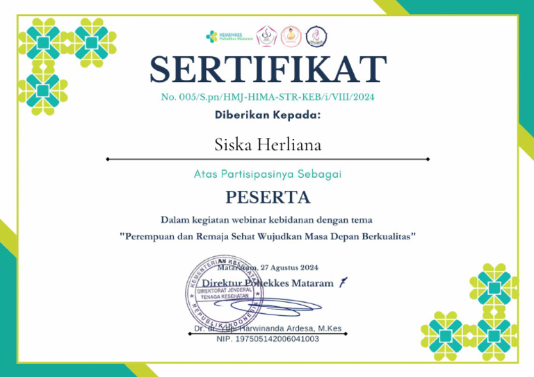 SERTIFIKAT WEBINAR KEBIDANAN - Nama | PDF