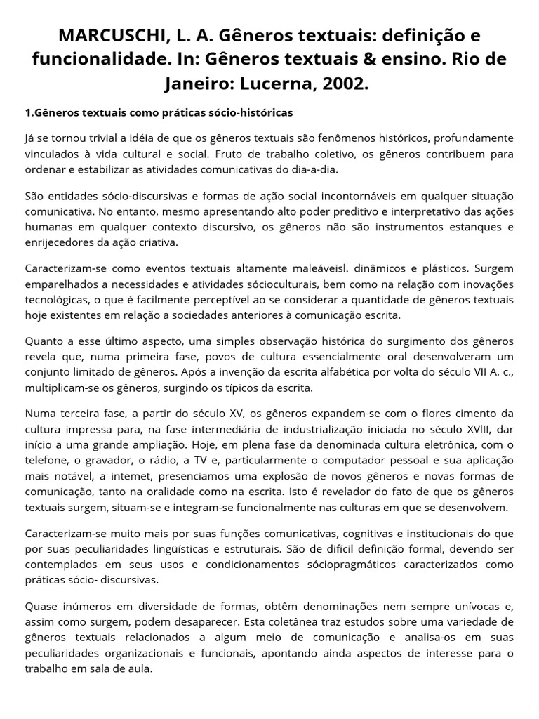 MARCUSCHI, L. A. Gêneros Textuais: Definição e Funcionalidade. In ...