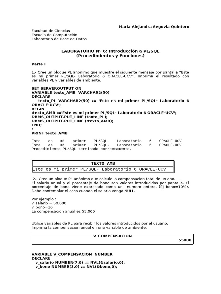 Introducción a PL/SQL: Ejercicios Básicos | PDF | Pl / Sql | Software propietario