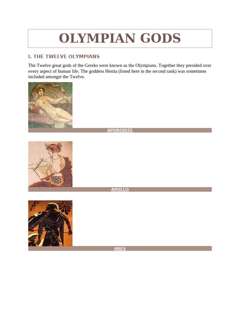 Overview of the Olympian Gods | PDF | Twelve Olympians | Zeus