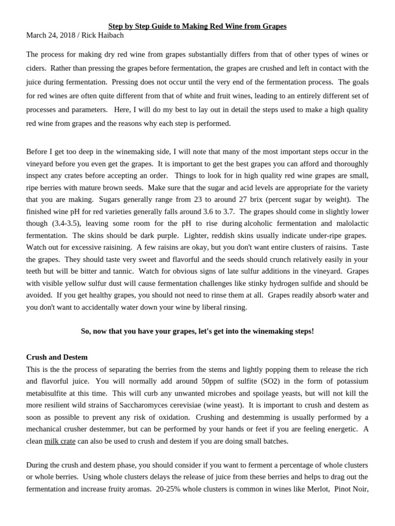 How to Make Red Wine from Grapes | PDF | Fermentation In Winemaking ...