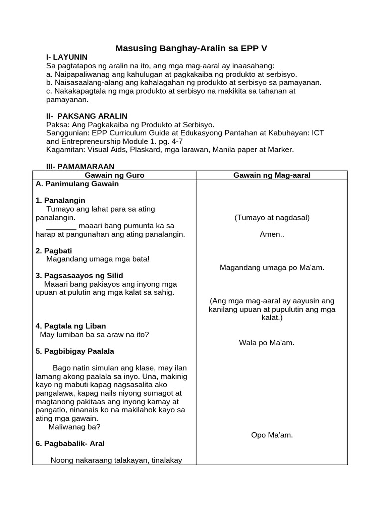 EPP 5 Produkto at Serbisyo | PDF