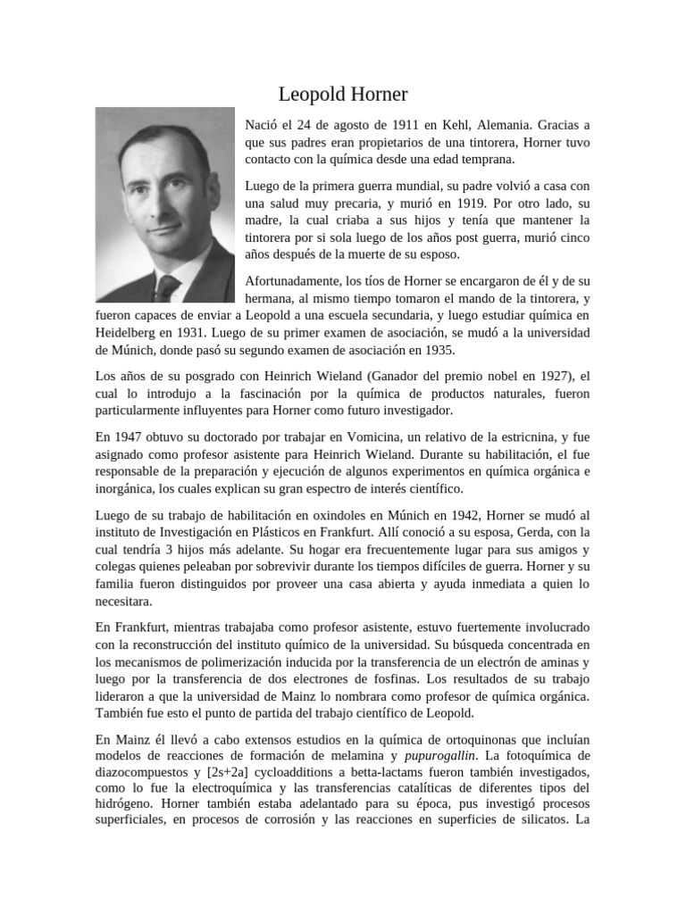 Vida y legado de Leopold Horner | PDF | Química | Compuestos químicos