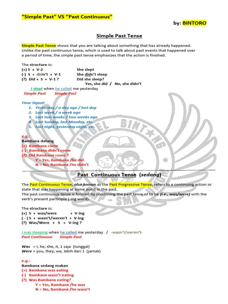 B1N - Simple Past VS Past Continuous - Explanation | PDF