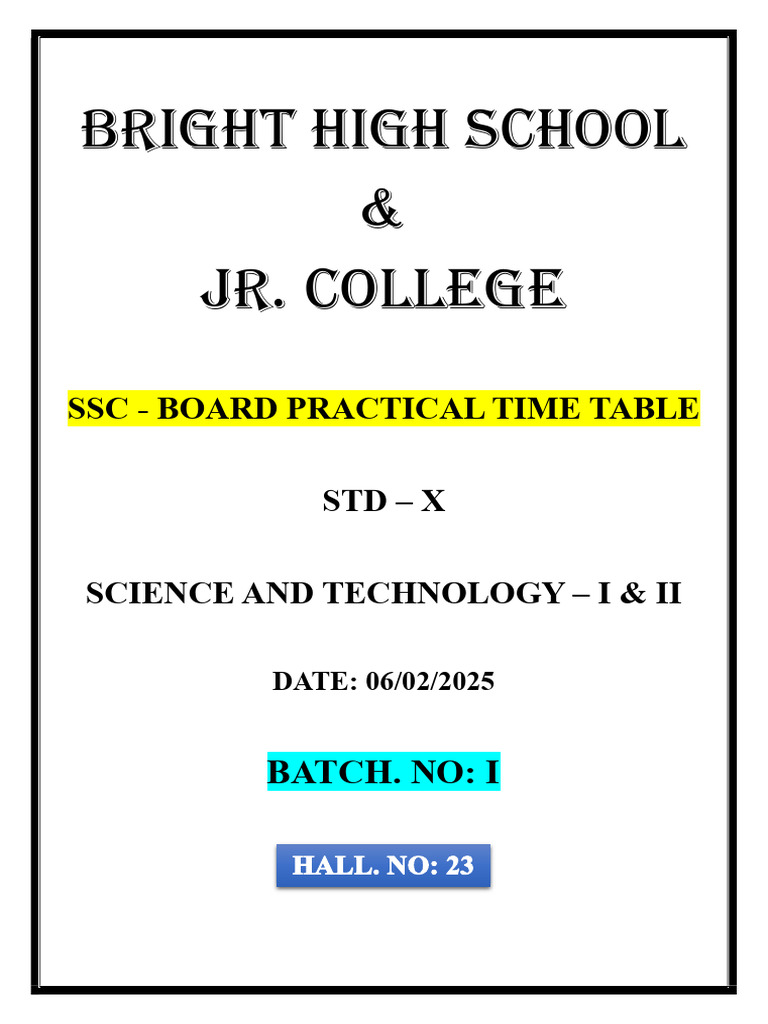 SSC - Board Practical - Time Table - Batch - I 06.02.2025 | PDF