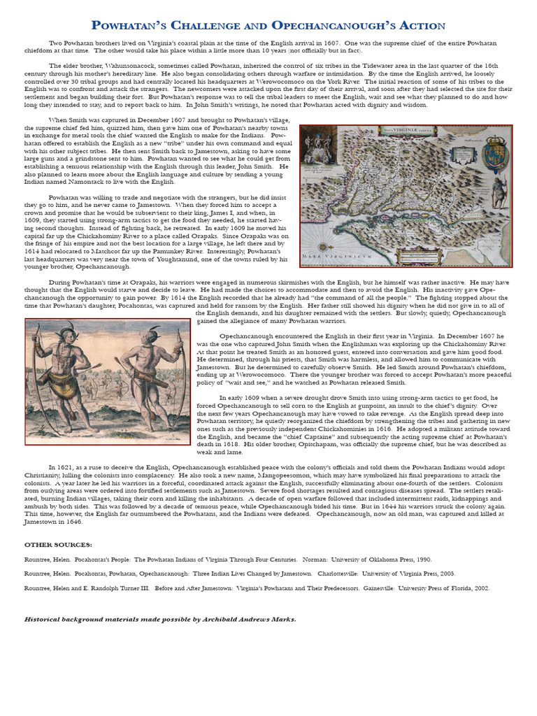 Captured by Opechancanough Powhatans - Challenge | PDF | Jamestown ...