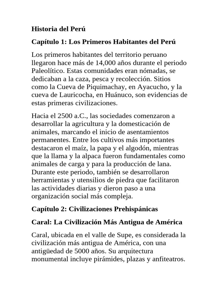 Historia del Perú: Desde Habitantes a Incas | PDF | Imperio Inca | Perú