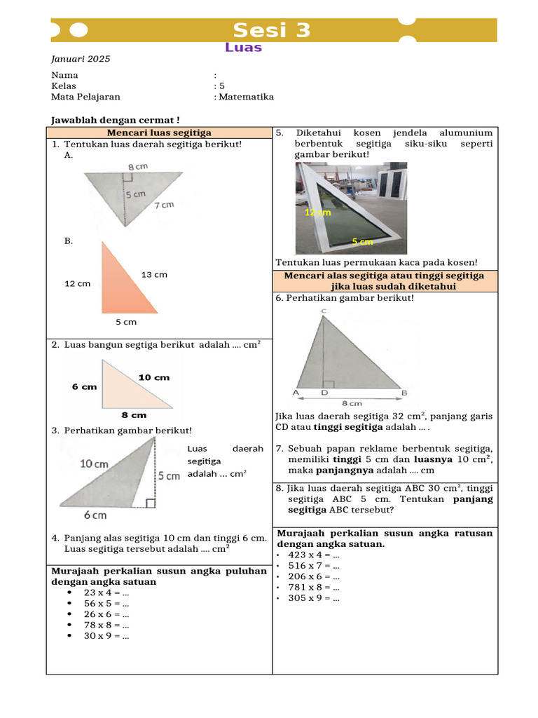 RBM 6 kelas 5 Luas dan keliling segitiga | PDF