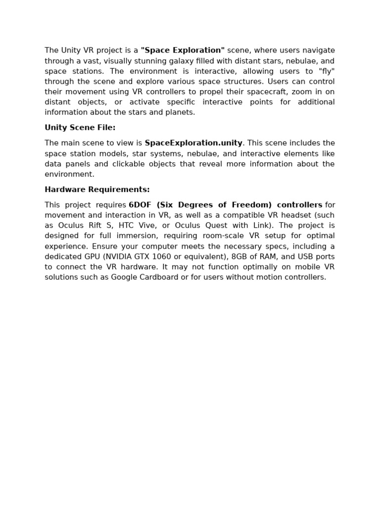 VR Space Exploration in Unity | PDF