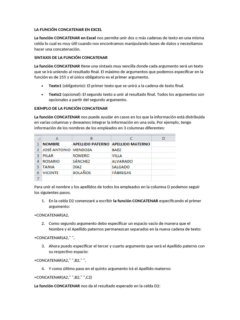 Funcion Concatenar en Excel | PDF