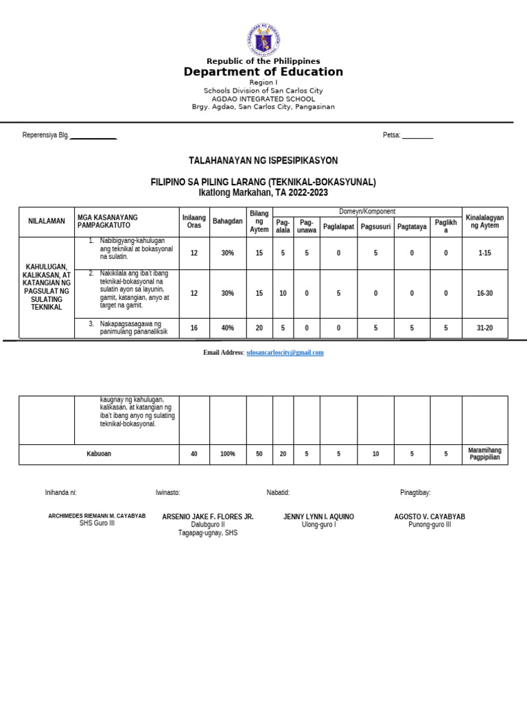 TOS-ISO-3rd-Piling-Larang-Tech-Voc | PDF
