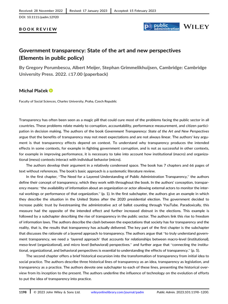 Gregory Porumbescu Albert Meijer Stephan Grimmelik | PDF | Transparency (Behavior) | Methodology