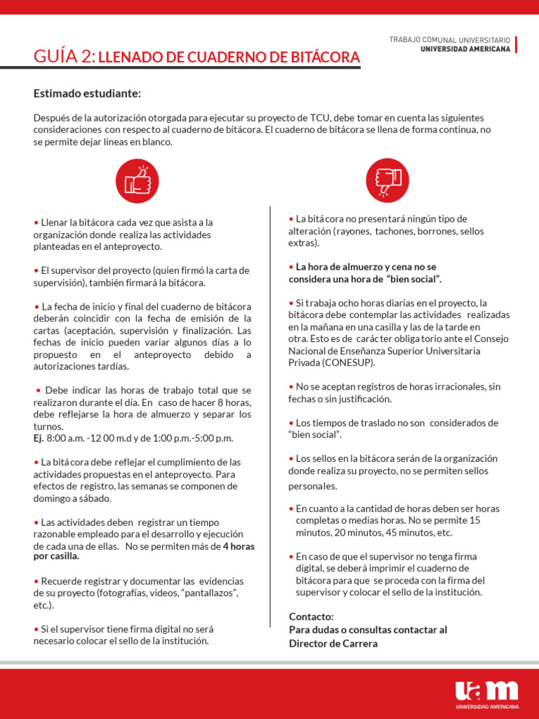 Guía para Llenar Bitácora TCU | PDF