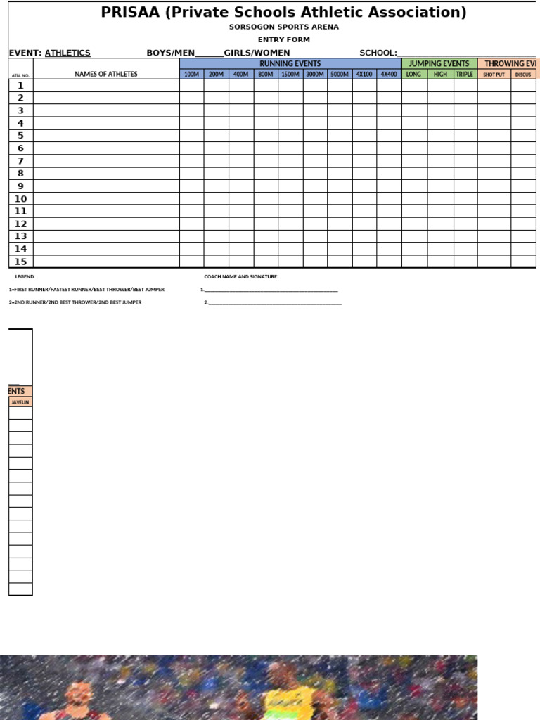 Prisaa Atheletics Entry Form 24 25 | PDF | Track And Field | Olympic Sports