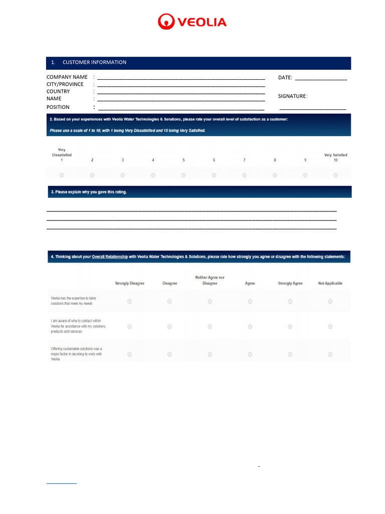 Veolia Philippines Customer Survey Form | PDF | Water | Hydrology
