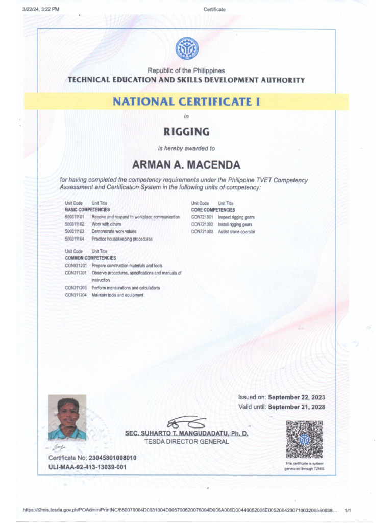 NCI Rigger - Arman Macenda | PDF