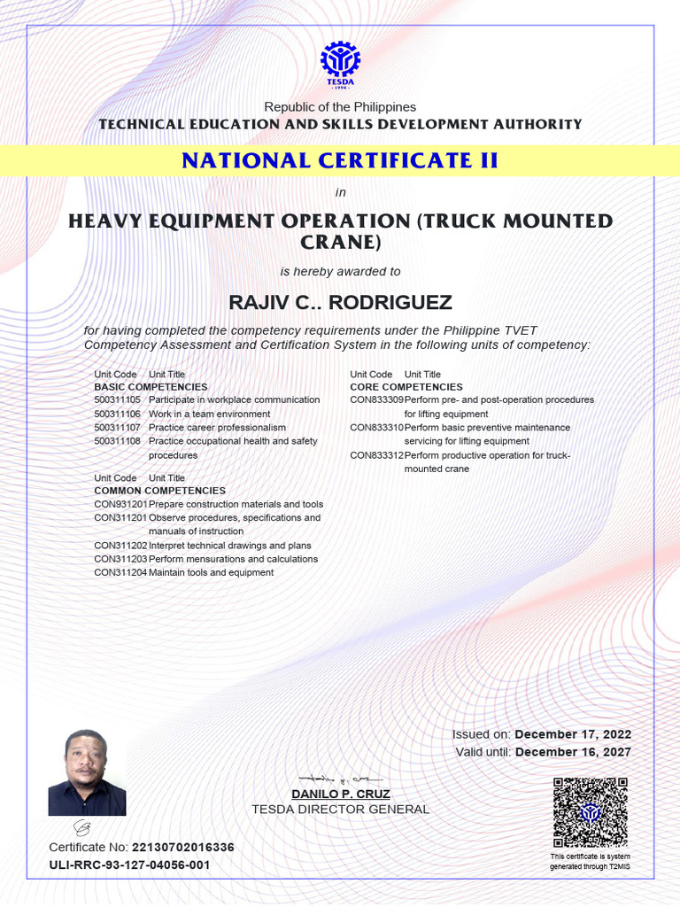 National Certificate II in Crane Operation | PDF
