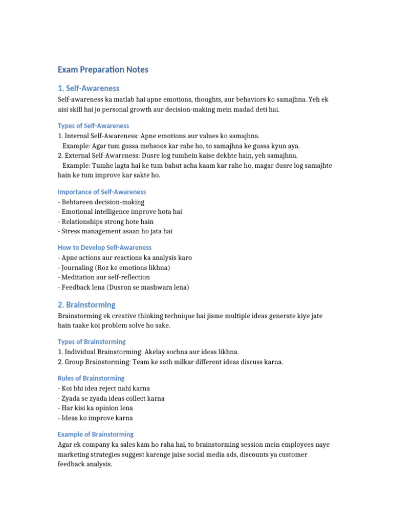 Self awareness | PDF | Brainstorming | Cognition