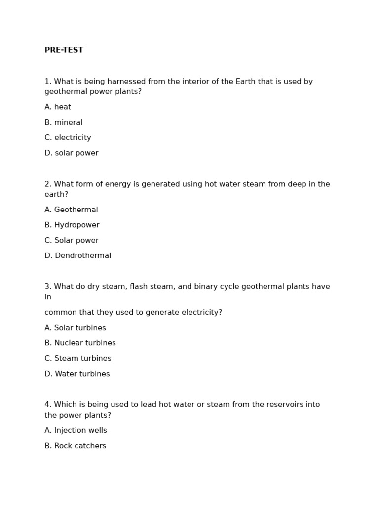 Earth Science Pretest Post Test and Answer Keys | PDF | Geothermal ...