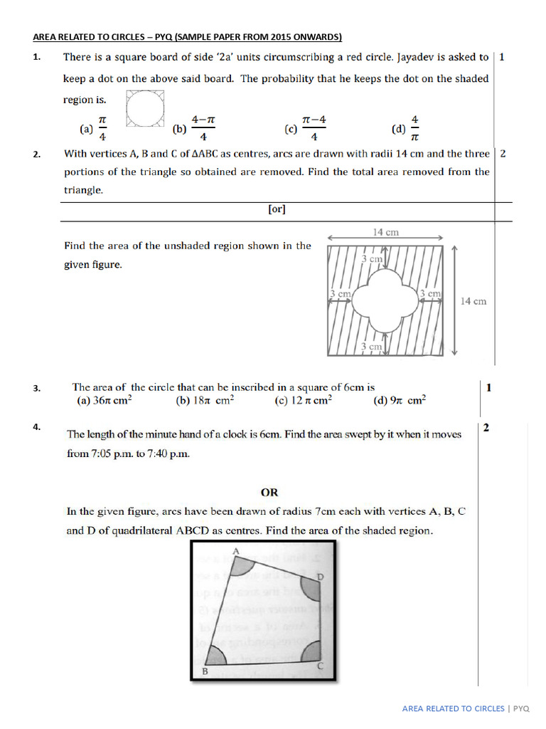 Area Related to Circles PYQ Sample | PDF