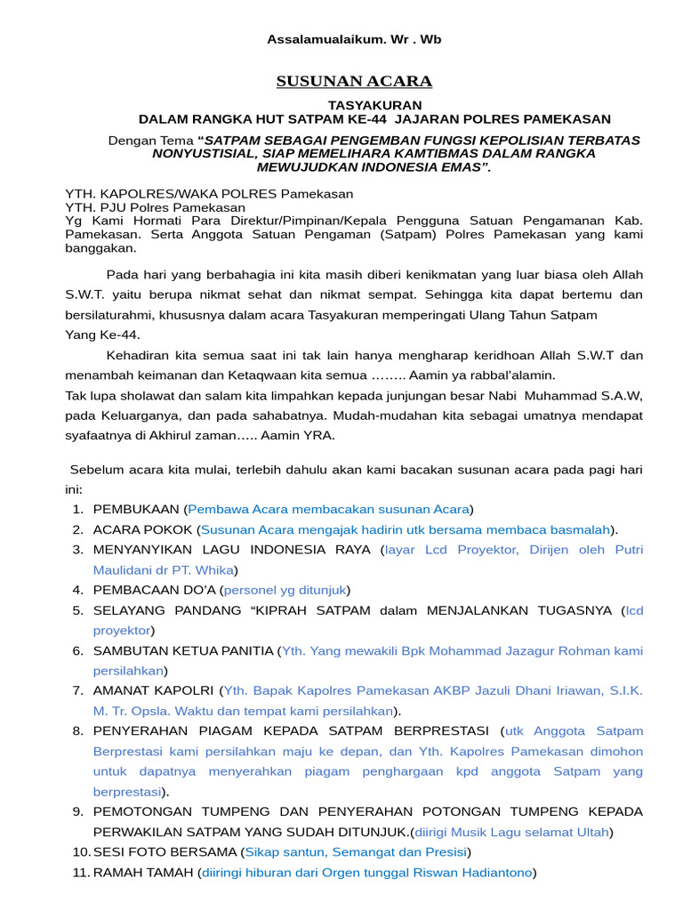 4, Susunan Acara Hut Ke-44 Satpam | PDF