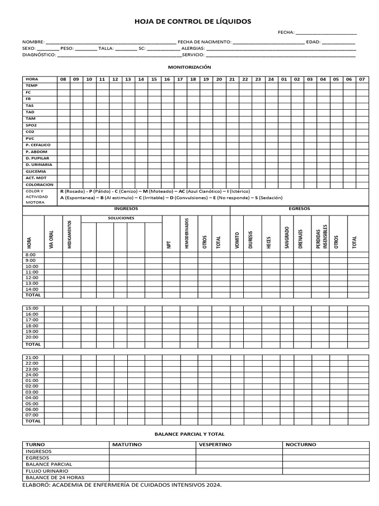 Hoja de Control de Liquidos | PDF