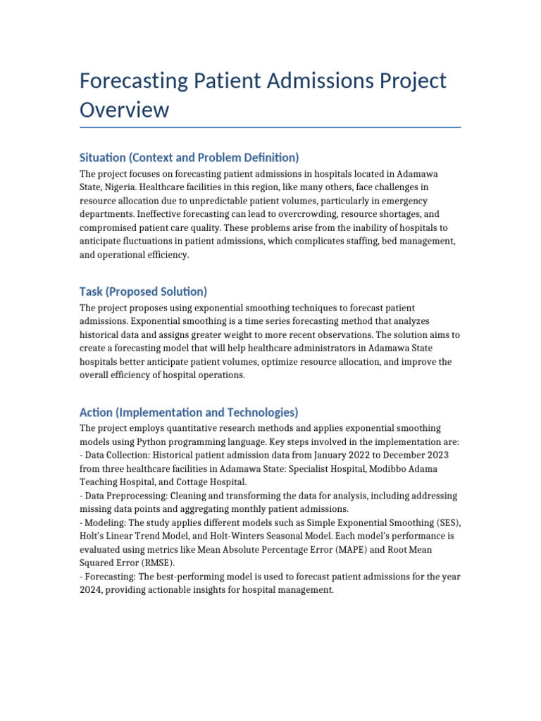 Forecasting_Patient_Admissions_Project_Overview | PDF | Forecasting ...