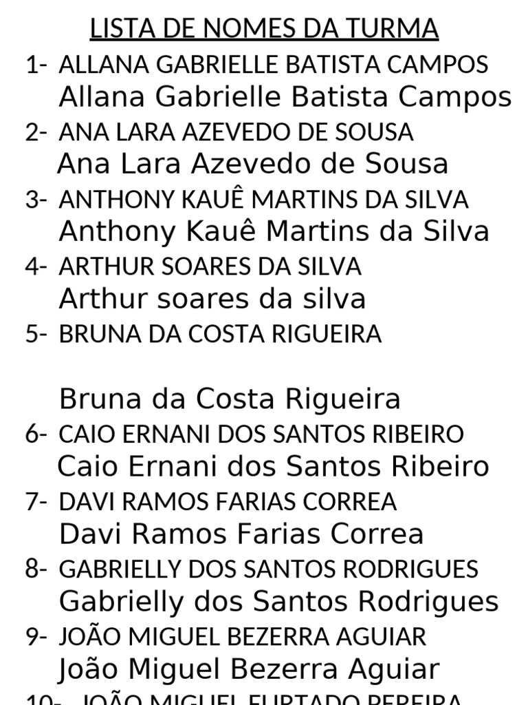 Lista de Nomes da Turma | PDF