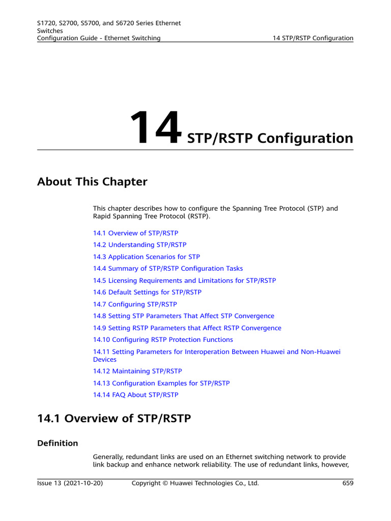 01-14 STP RSTP Configuration | PDF | Computer Network | Network Switch