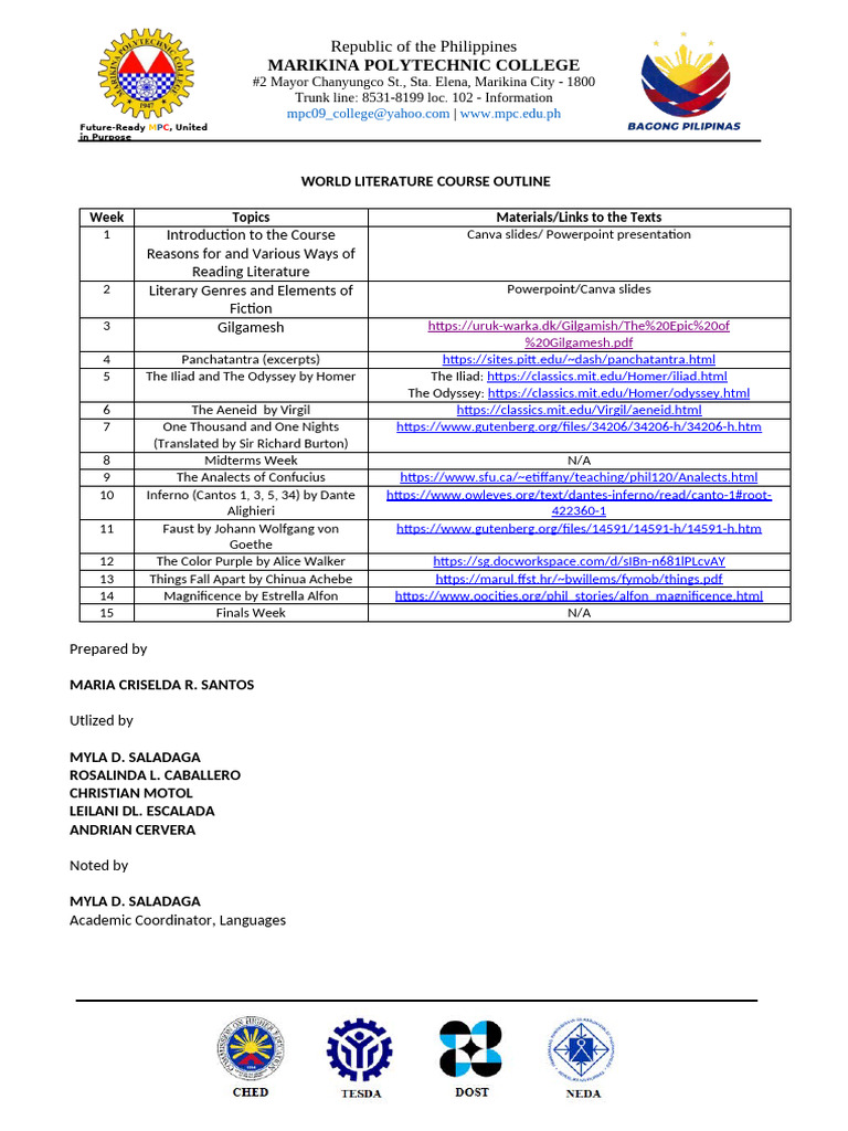 World Lit Course Outline | PDF