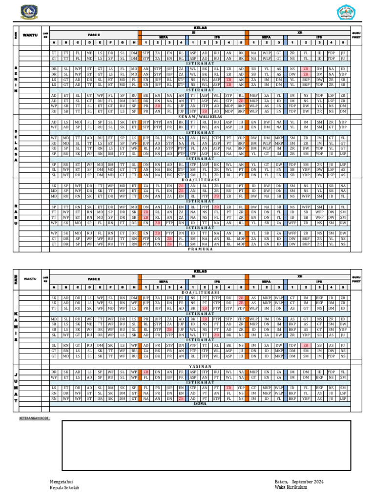 00. Jadwal Pelajaran Ganjil 2024-2025a_Pak Bakri | PDF
