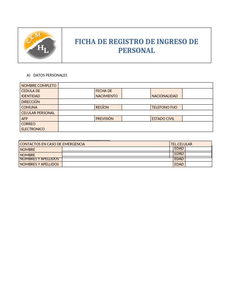 Ficha de Registro de Ingreso Personal | PDF