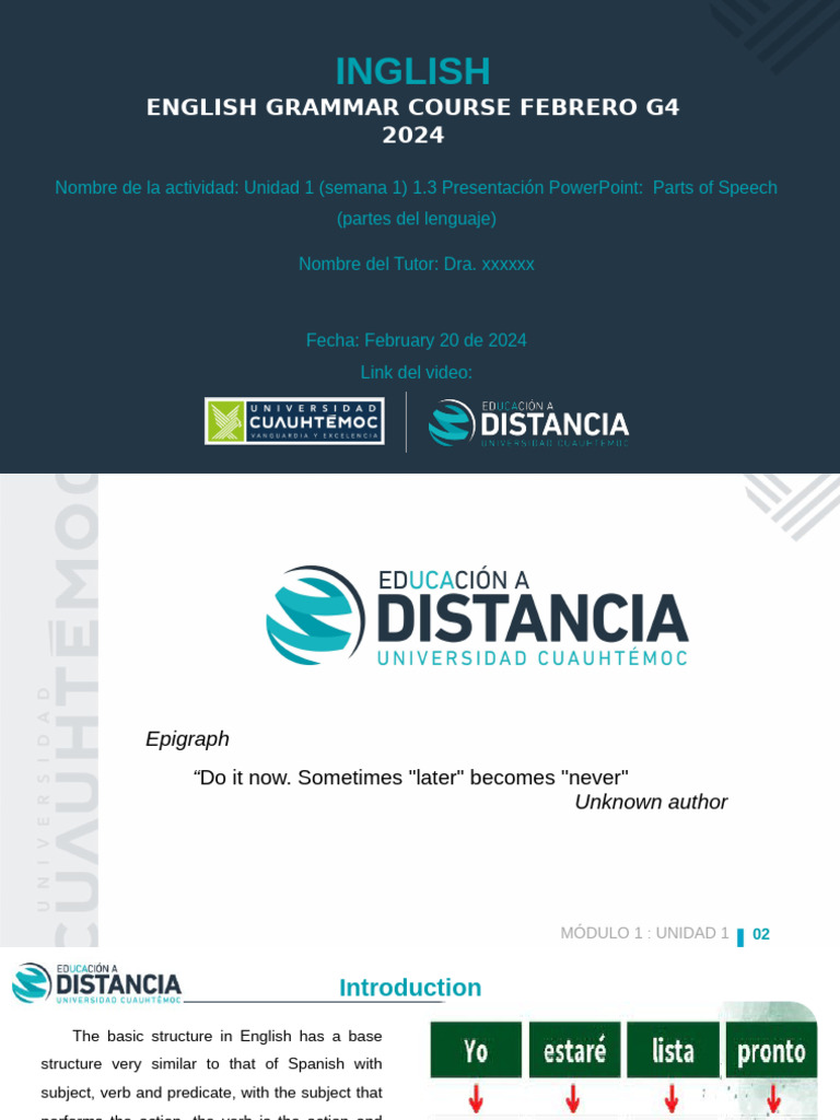 1.3 Presentación PowerPoint Parts of Speech (Partes Del Lenguaje | PDF ...