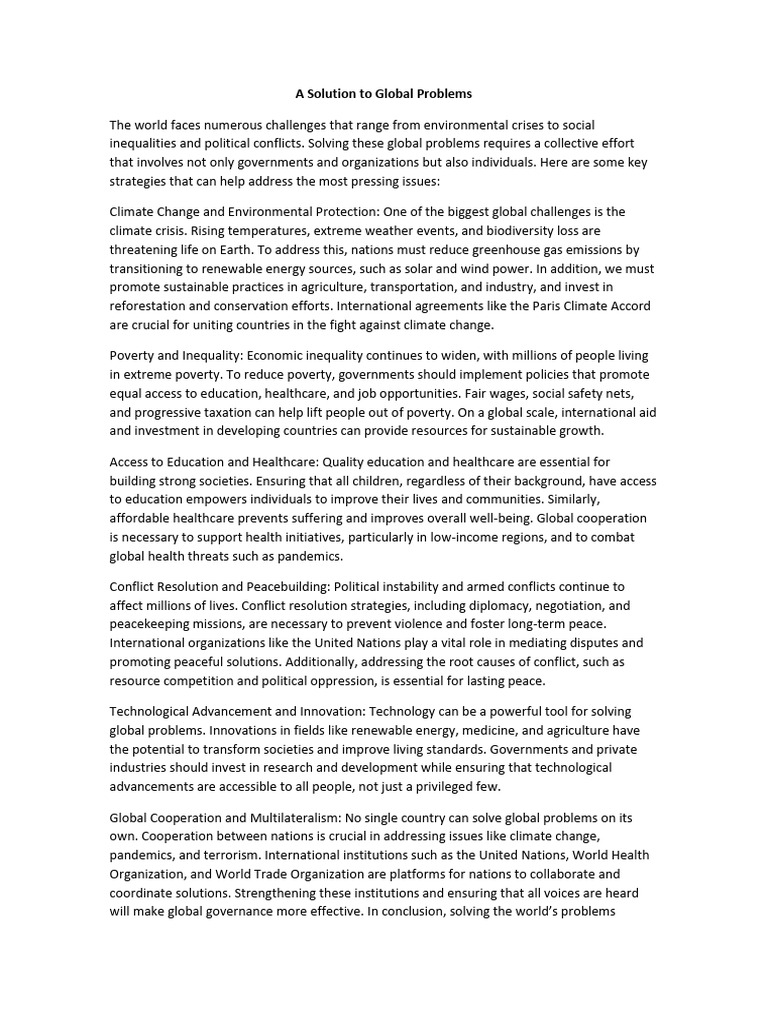 A Solution To Global Problems | PDF | Poverty | Poverty & Homelessness