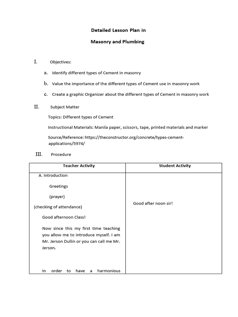 4as lesson plan | PDF | Concrete | Cement