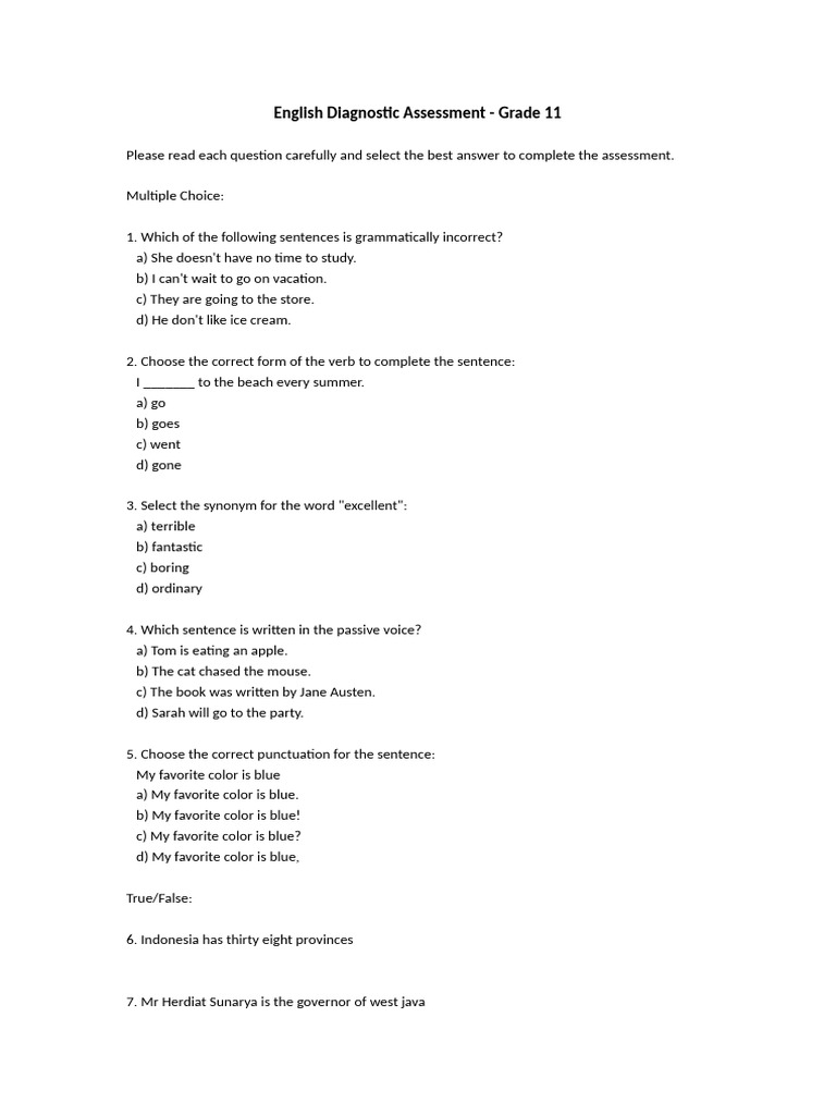 English Test Diagnostic XI | PDF