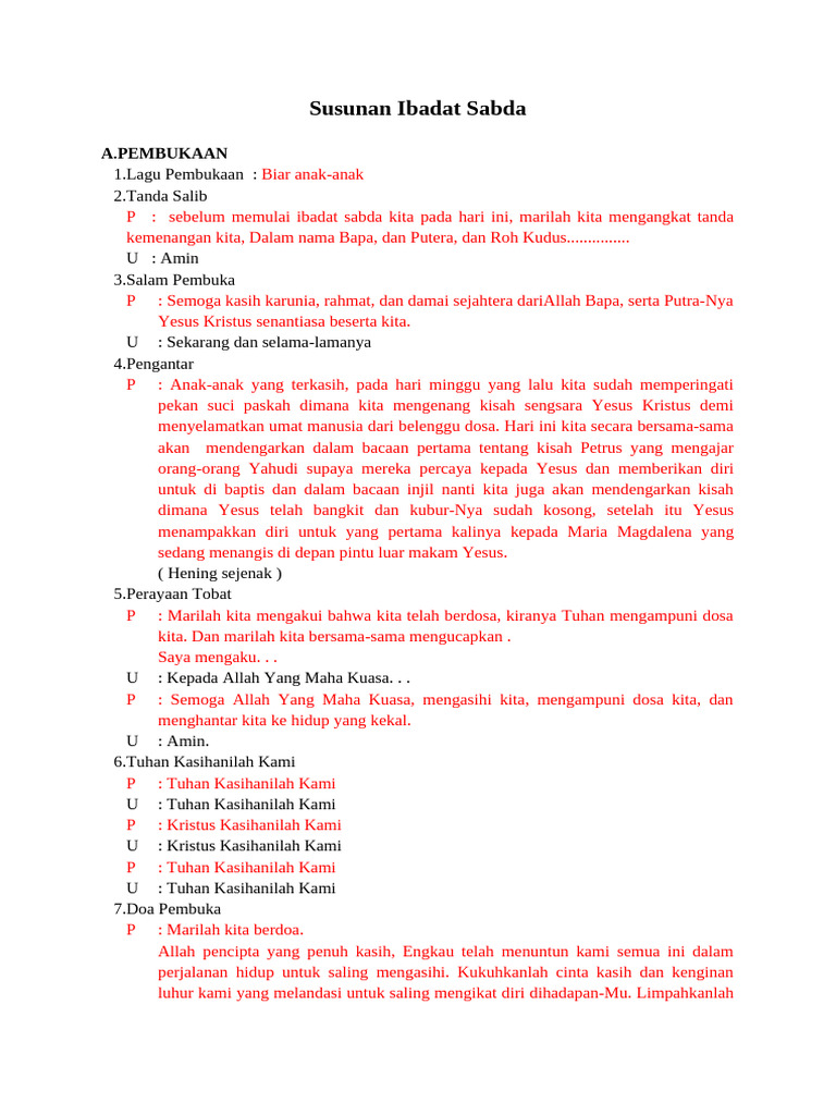 Susunan Ibadat Sabda | PDF