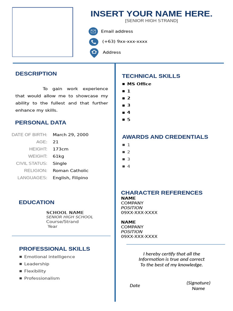 Resume-Template-5 | PDF | Behavioural Sciences | Neuroscience