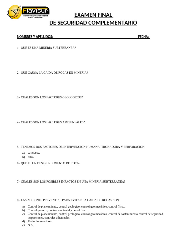 Examen Final - Seguridad - Cargador Frontal - Complementario | PDF | Minería | Contaminación