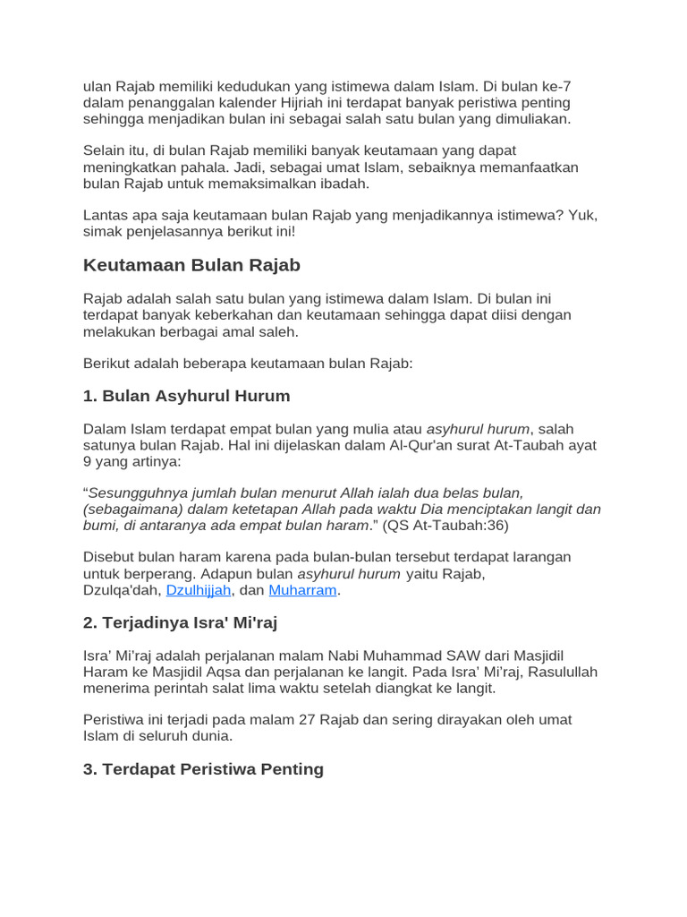 Keutamaan dan Amalan Bulan Rajab | PDF