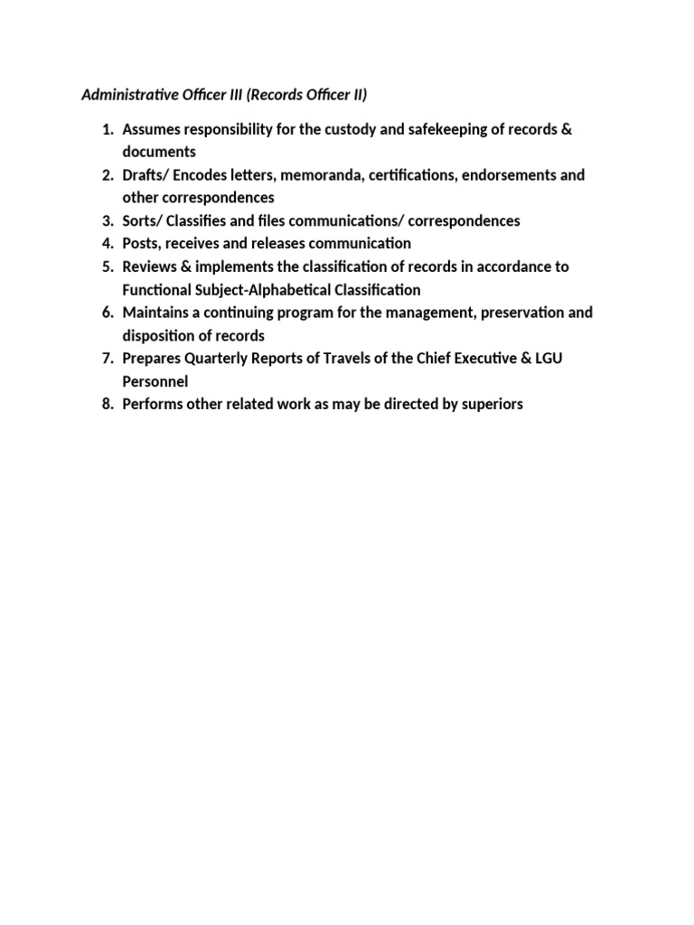 Records Officer II Job Responsibilities | PDF