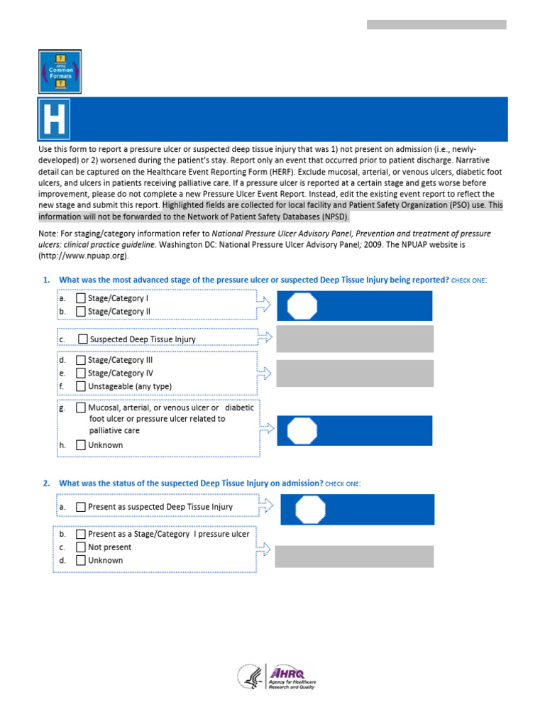CFER-H V1.2 Pressure Ulcer Form | PDF | Patient Safety | Patient