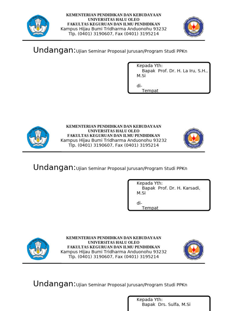 Undangan Ujian Seminar PPKn UHO | PDF
