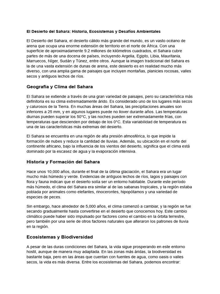 El Desierto Del Sahara - Historia, Ecosistemas y Desafíos Ambientales ...