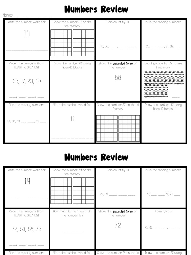 Numbers Review Worksheet for Kids | PDF