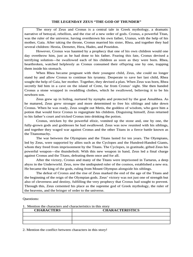 The LEGENDAY ZEUS - Literasi B.ing 1 September 2024 | PDF | Zeus | Twelve Olympians