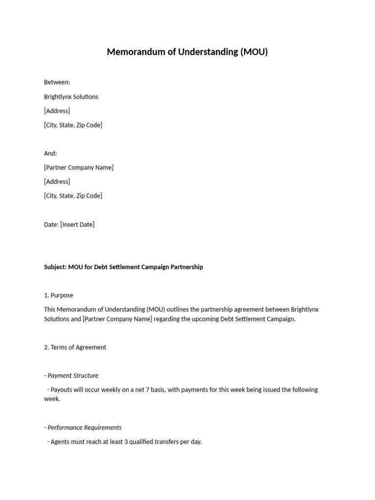 Memorandum of Understanding - Debt Settlement | PDF