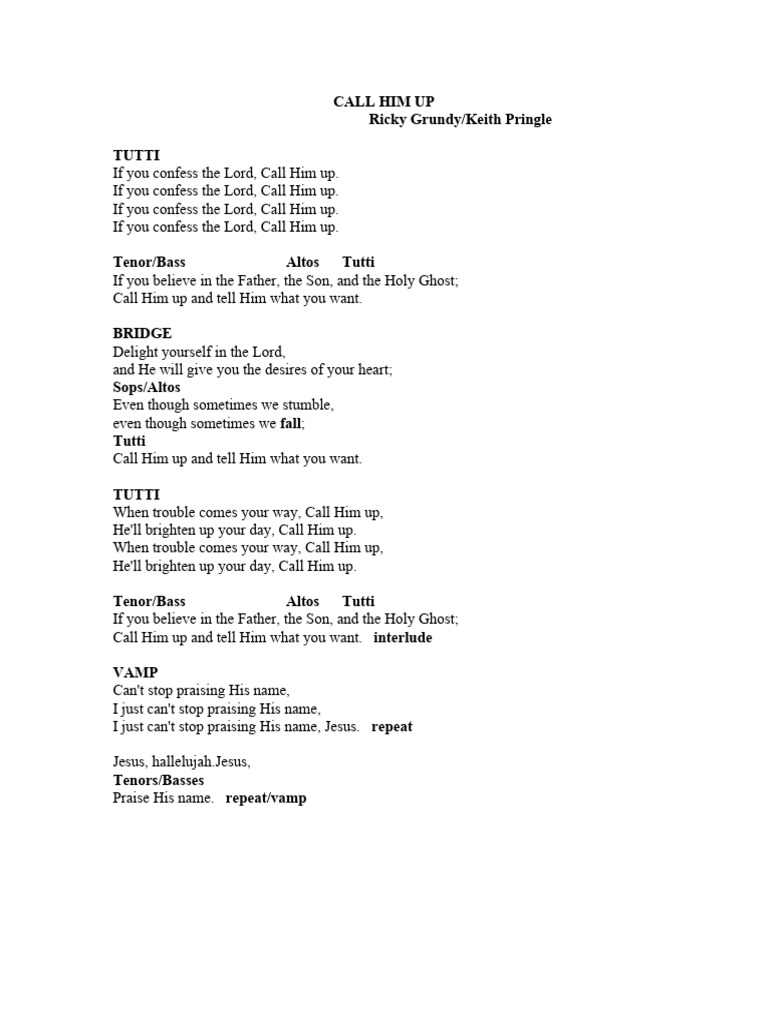 Call Him Up: Gospel Lyrics | PDF
