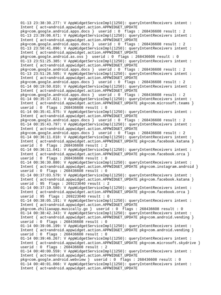 AppWidgetService Intent Logs Analysis | PDF
